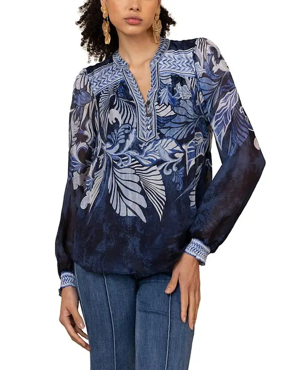 Hale Bob Delphine Chiffon Top - Navy