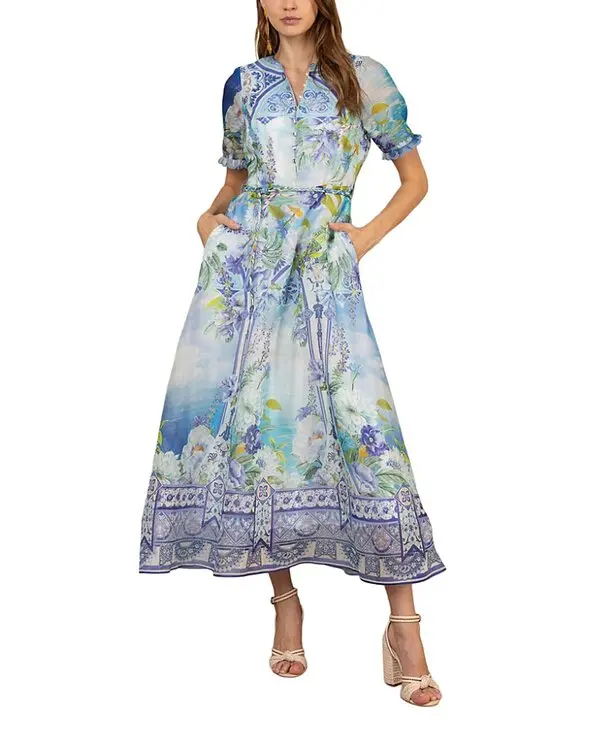 Hale Bob Cyrilla Linen Organza Maxi Dress - Blue
