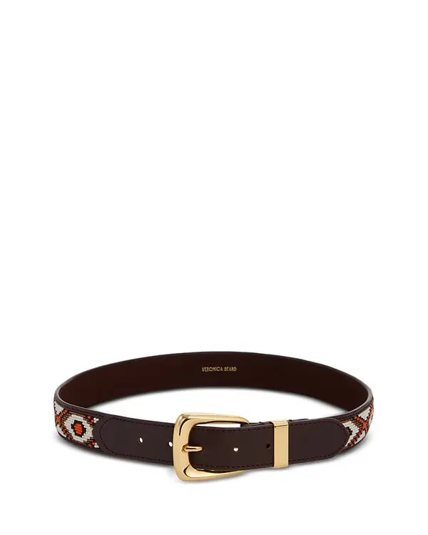 Veronica Beard Beaded Arch Leather Belt - Orange Multi