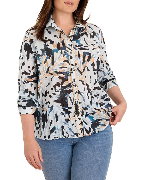 NIC+ZOE Garden Shade Cotton Shirt - Blue Multi