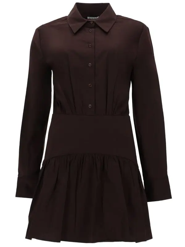 Staud Long Sleeve Button Front Mini Shirt Dress - Brown