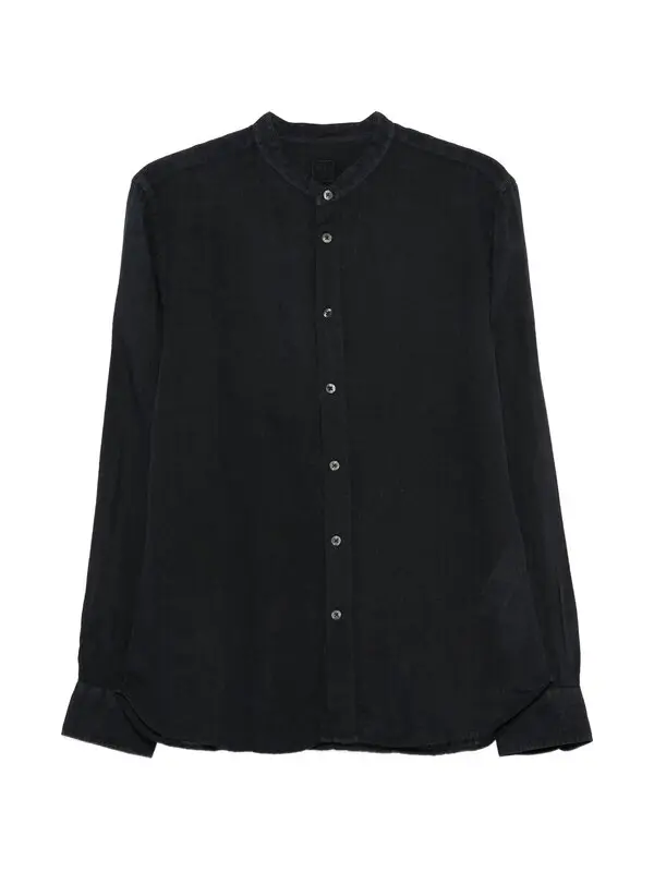 120% Lino Slim-fit 100% Linen Mandarin Collar Shirt - Blu