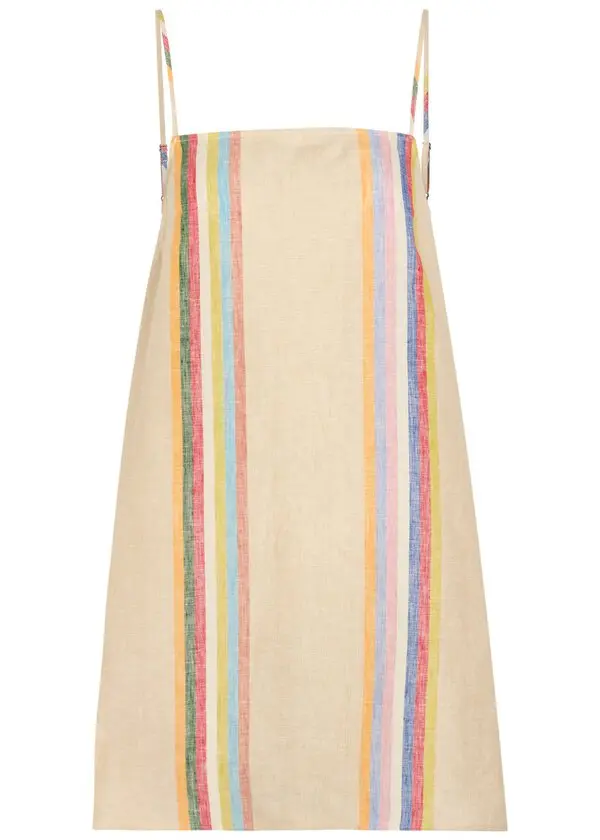 Staud Laura Striped Linen Mini Dress - Multicoloured