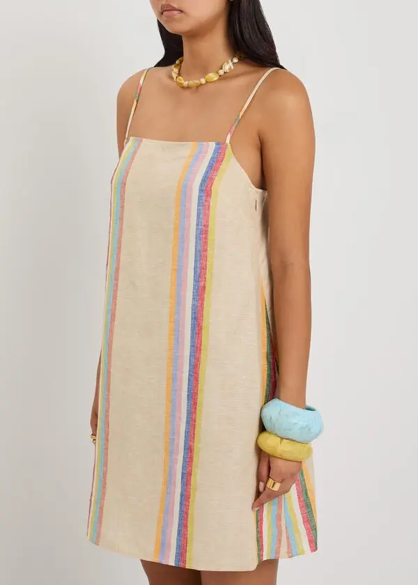 Staud Laura Striped Linen Mini Dress - Multicoloured