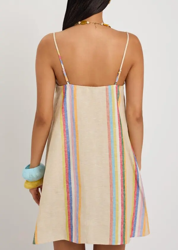 Staud Laura Striped Linen Mini Dress - Multicoloured