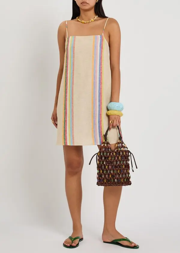 Staud Laura Striped Linen Mini Dress - Multicoloured