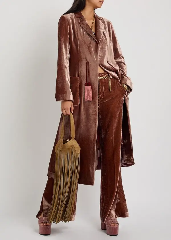 La DoubleJ Velvet Duster Coat With Tassel Embellishments