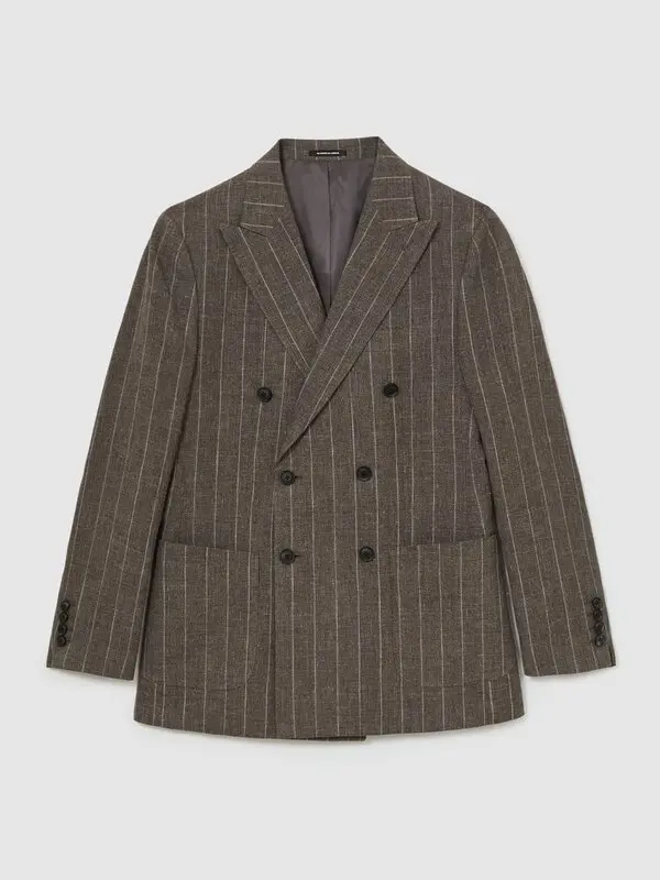 ATELIER Linen-cotton Pinstripe Double-breasted Classic-fit Blazer