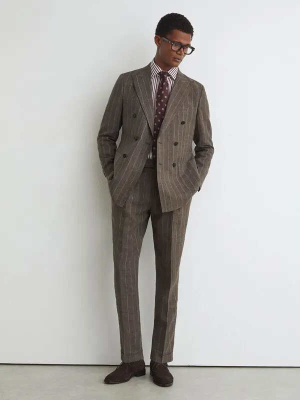 ATELIER Linen-cotton Pinstripe Double-breasted Classic-fit Blazer
