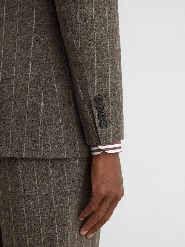 ATELIER Linen-cotton Pinstripe Double-breasted Classic-fit Blazer