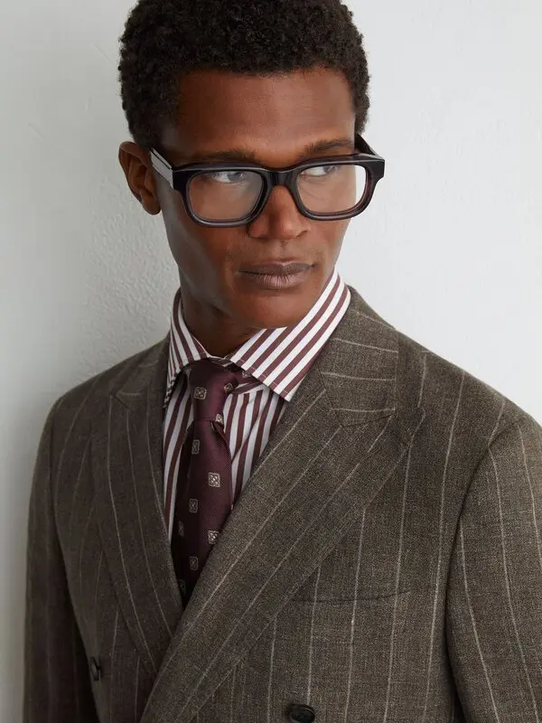 ATELIER Linen-cotton Pinstripe Double-breasted Classic-fit Blazer