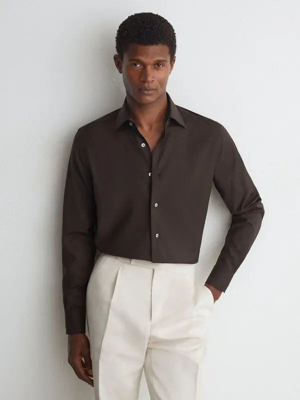 ATELIER Wool Long-sleeve Slim-fit Shirt - Brown