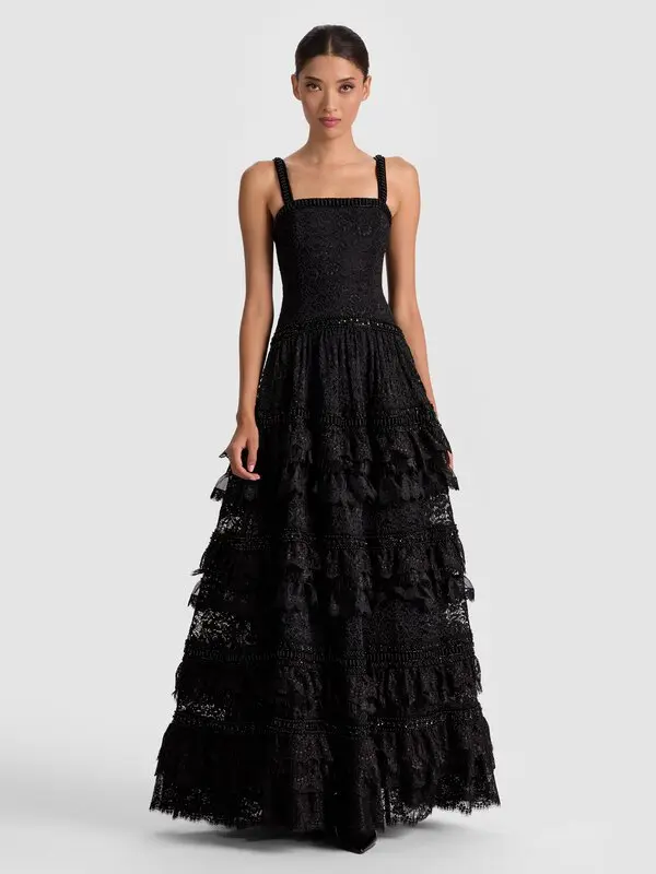 Alice + Olivia Zena Lace Maxi Dress - Black