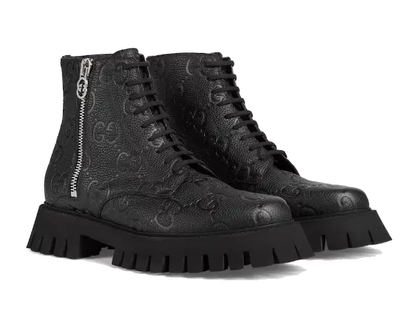 Gucci Embossed Gg Leather Lace-up Boots