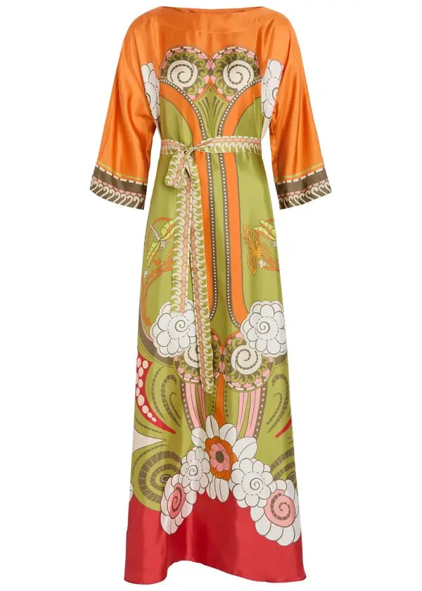 La DoubleJ Muumuu Printed Silk Maxi Dress