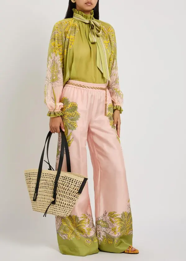 La DoubleJ Cerere Printed Silk Blouse With Detachable Scarf - Green