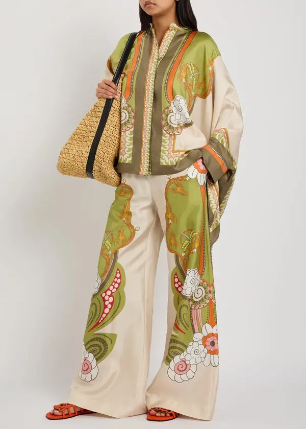 La DoubleJ Printed Wide-leg Silk Trousers - Multicoloured