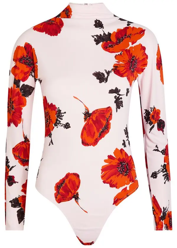 Alaïa Floral-print Stretch-jersey Bodysuit - Red