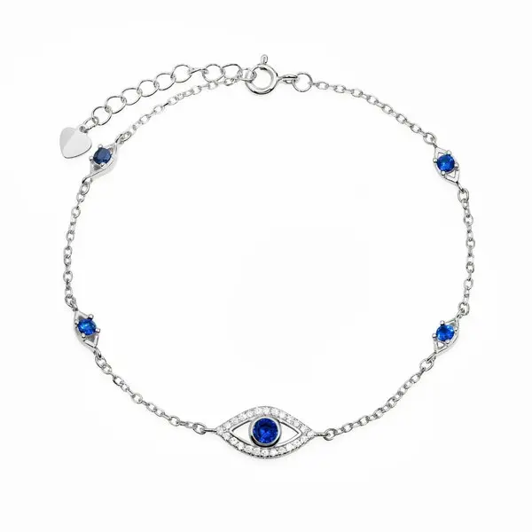 KYLIE HARPER Sapphire Evil Eye Station Bracelet In Sterling - Silver