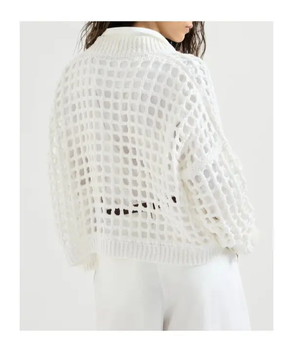 Brunello Cucinelli Jute And Cotton Net Cardigan - White