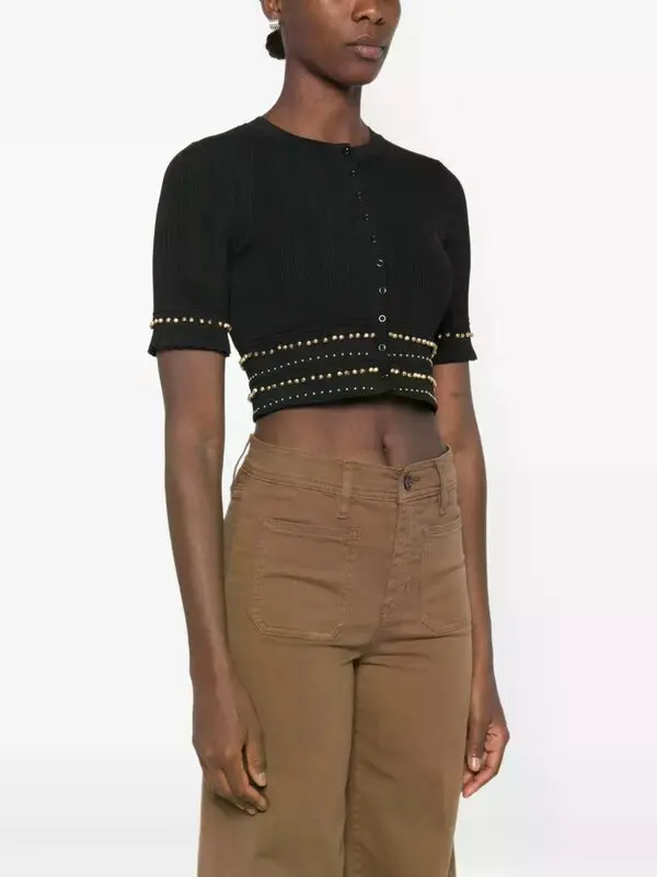 Sandro Stud-embellished Ruffled-cuff Cropped Cardigan