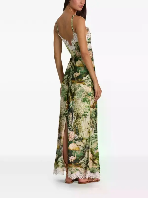 Alice + Olivia Lace-trim Landscape-print Maxi Slip Dress