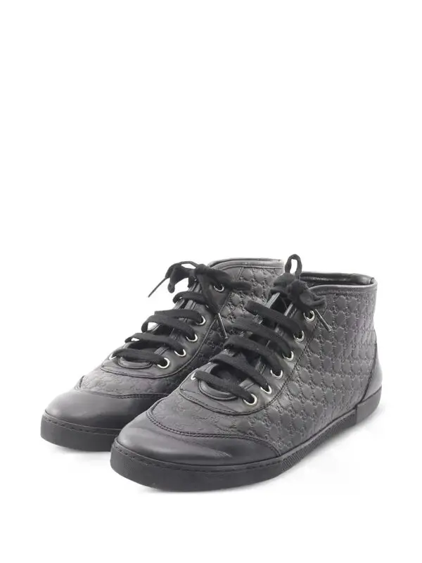 Gucci Leather Embossed Guccissima High-top Lace-up Sneakers - Black