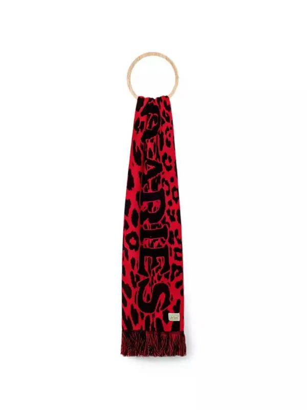 Aries Fringed Animal Print Scarf - Red