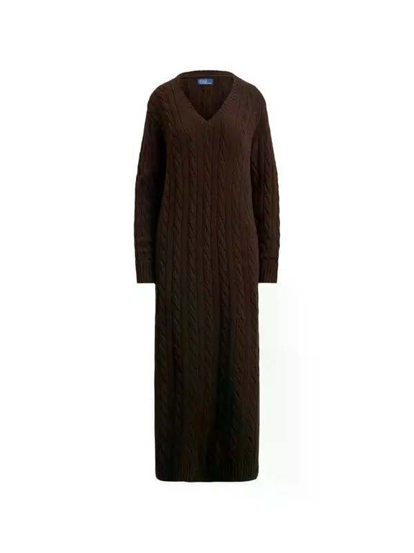 Polo Ralph Lauren Cable Knit V-neck Maxi Dress - Brown