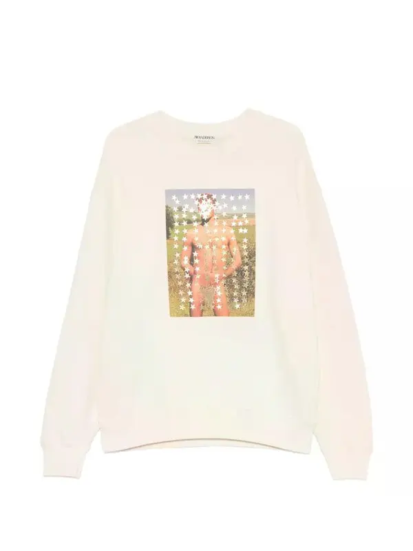JW Anderson Graphic-print Star-patch Sweatshirt - Neutrals