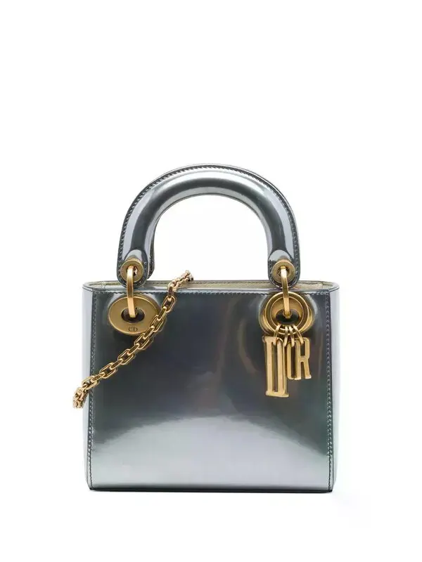 Dior 2018 Mini Metallic Patent Lady Satchel - Silver