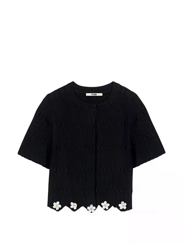 Maje Cropped Cardigan With Floral Embellishments - Black