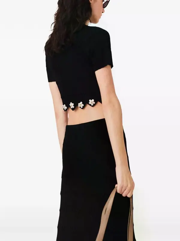 Maje Cropped Cardigan With Floral Embellishments