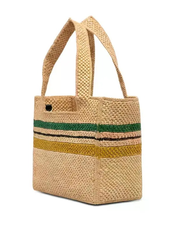Loewe 2023 Paulas Ibiza Medium Raffia Striped Font Tote Satchel