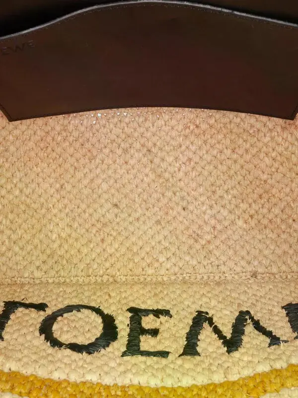 Loewe 2023 Paulas Ibiza Medium Raffia Striped Font Tote Satchel