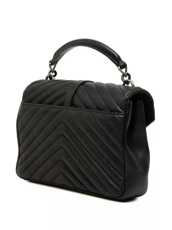 Saint Laurent 2018 Medium Chevron Sheepskin Monogram College Satchel