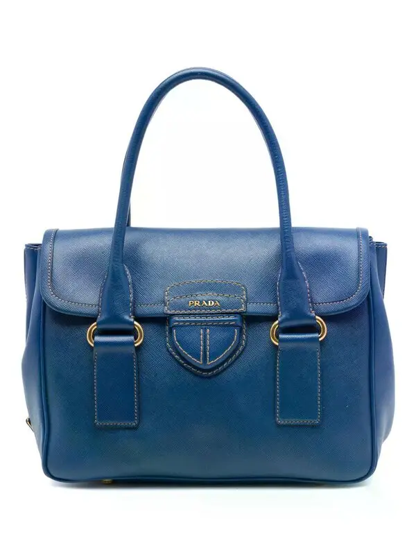 Prada 2010-2026 Saffiano Lux Pattina Satchel - Blue