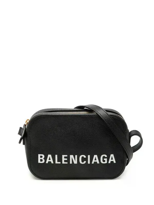 Balenciaga Grained Calfskin Logo Camera Bag - Black