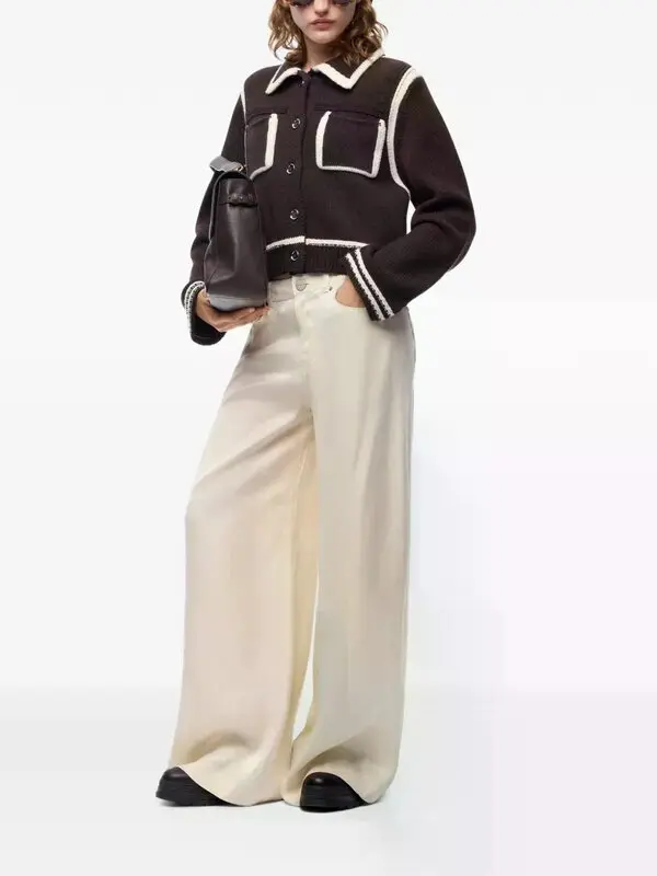 Pinko Contrast Trim Knit Cropped Jacket - Brown