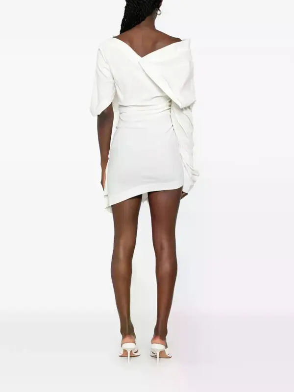 Issey Miyake Asymmetrical Draped V-neck Mini Dress