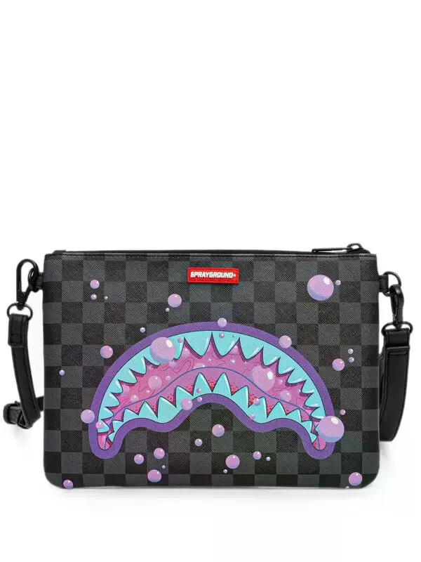 SPRAYGROUND Purple Slime Checkered Shark-mouth Clutch Bag - Black