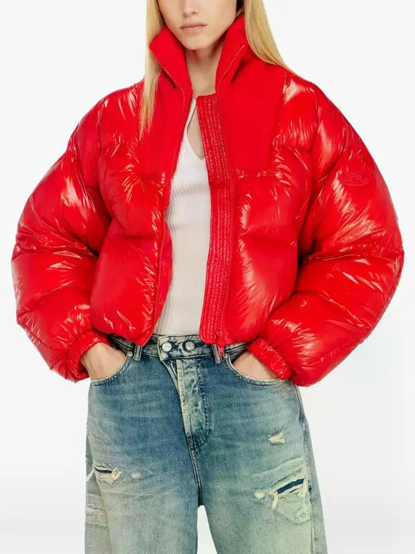 DIESEL® Down Puffer Jacket In Ripstop With Knitted Collar
