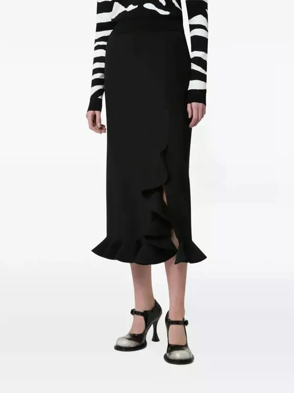 Moschino Asymmetric Ruffle Trim Skirt - Black