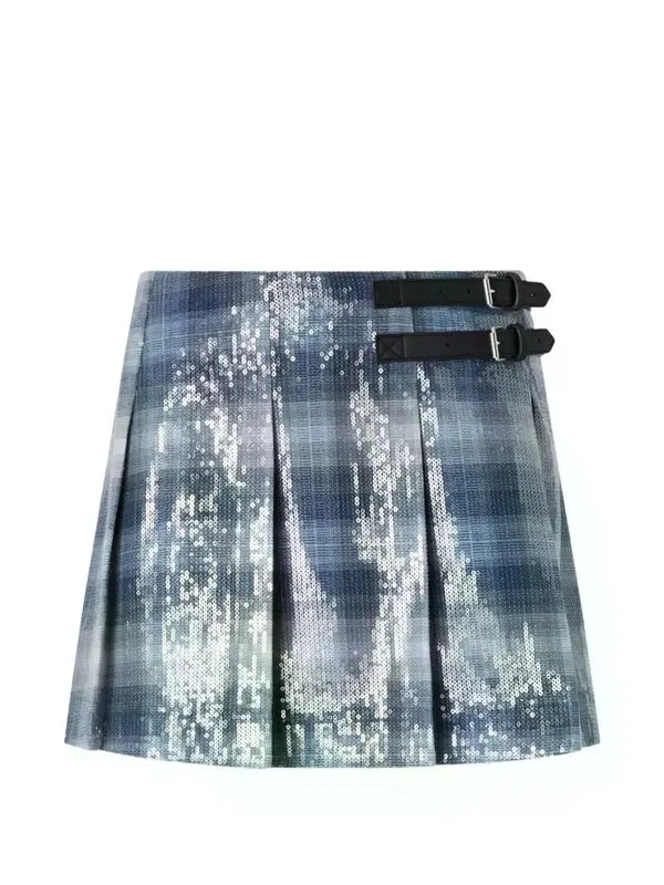Pinko Mini Skirt With Check Pattern And Sequins - Blue