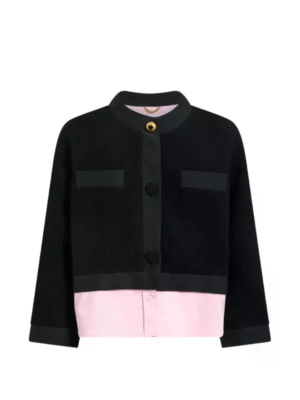 Moschino Layered Bouclé-knit Jacket With Heart Motif Button