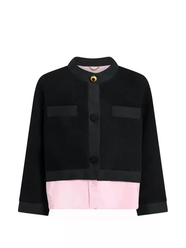 Moschino Layered Bouclé-knit Jacket With Heart Motif Button - Black