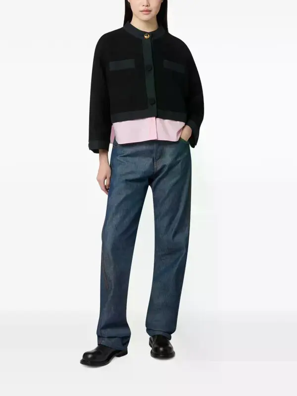 Moschino Layered Bouclé-knit Jacket With Heart Motif Button - Black