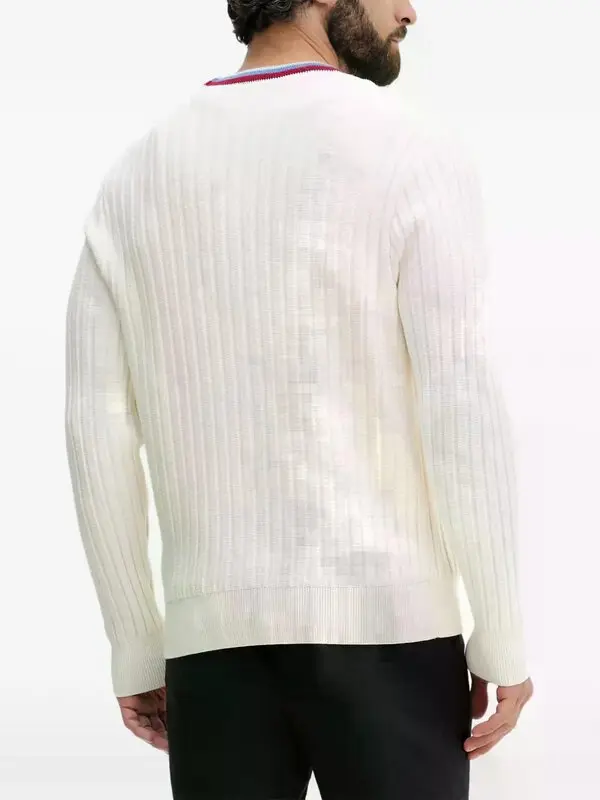 Lacoste Ribbed-knit Cardigan With Striped Trim