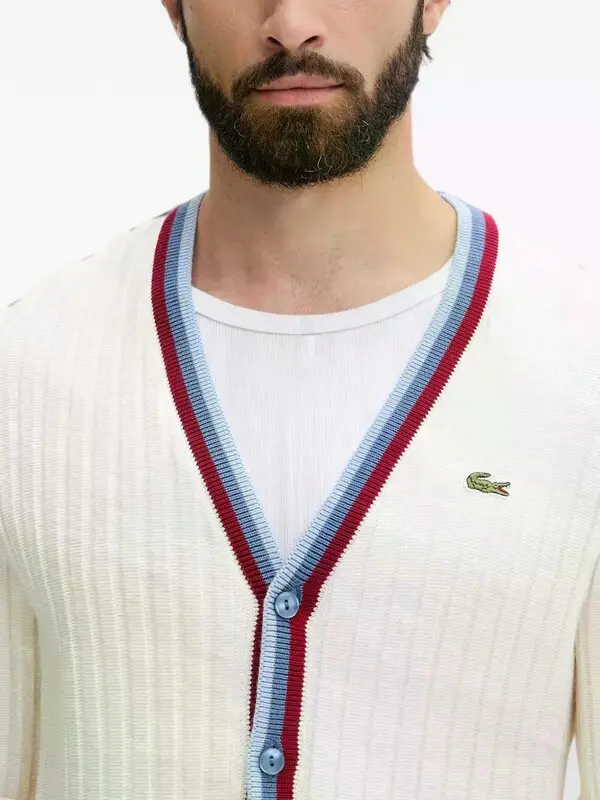 Lacoste Ribbed-knit Cardigan With Striped Trim