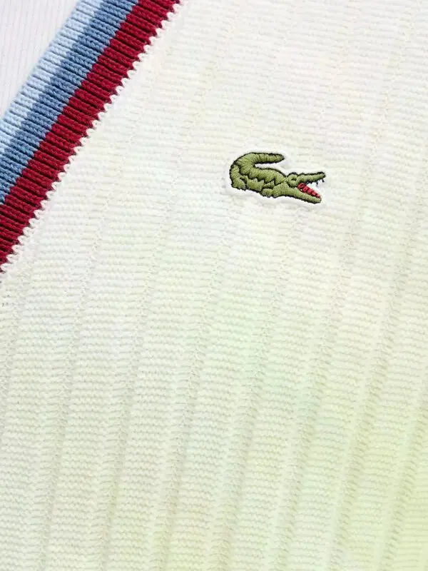 Lacoste Ribbed-knit Cardigan With Striped Trim
